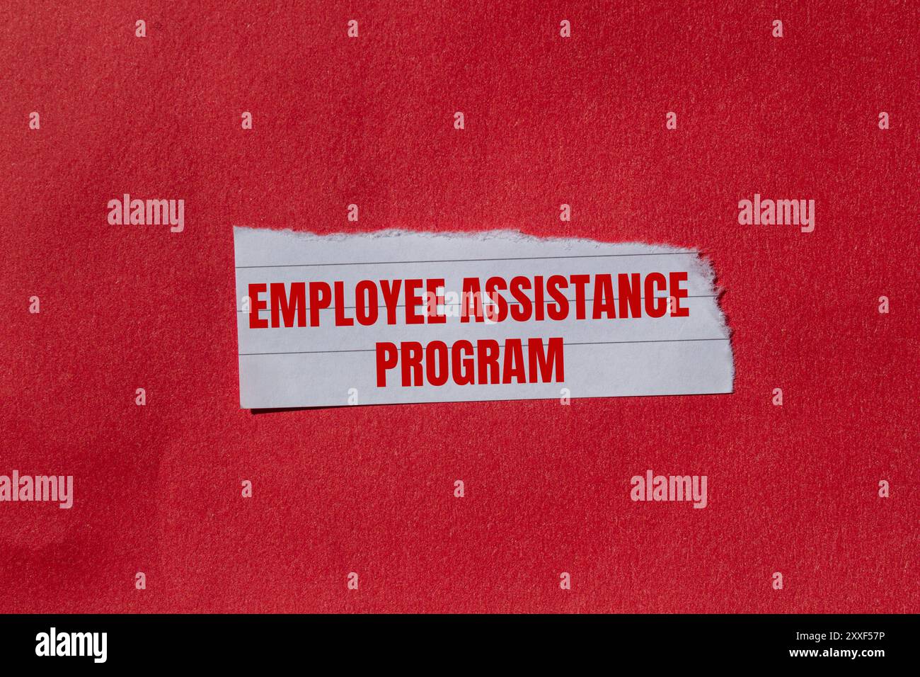 Employee assistance program message written on ripped torn paper piece with red background ...