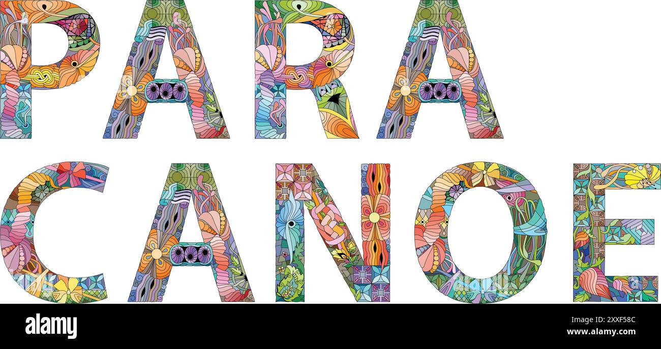 Hand-painted art design. Hand drawn illustration words Para Canoe for t ...