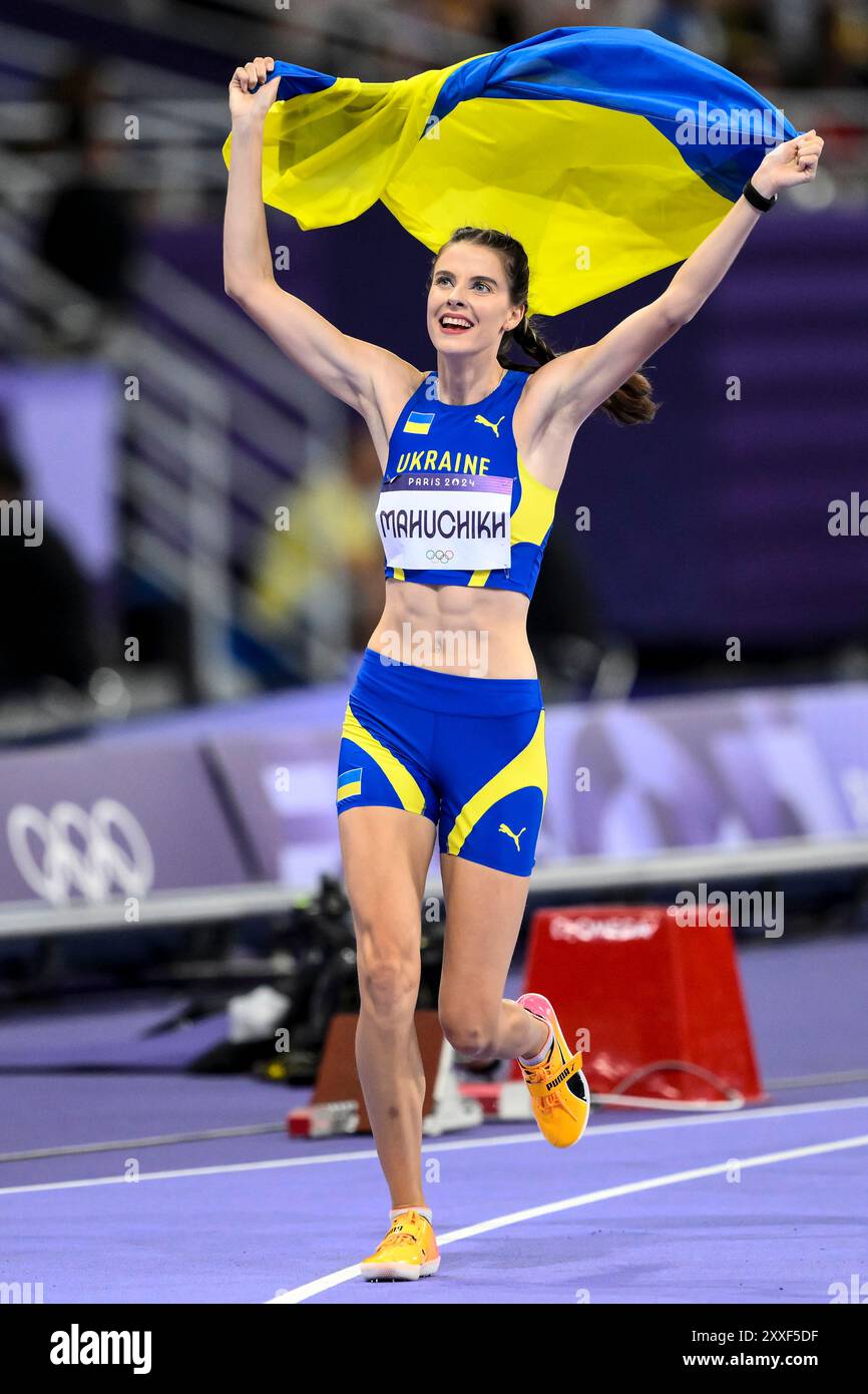 Yaroslava Mahuchikh of Ukraine celebrates after winning the gold medal ...