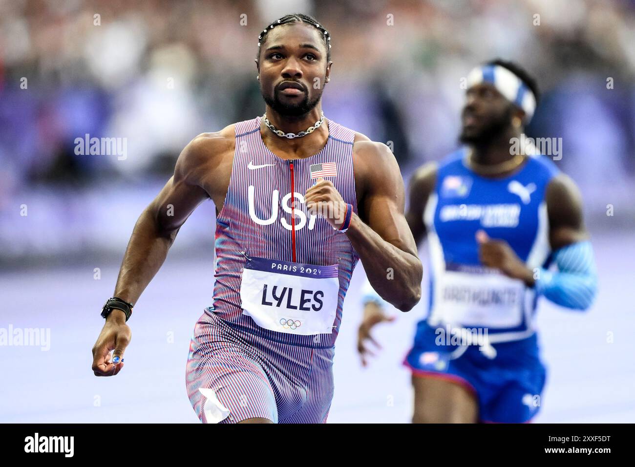 Noah Lyes of United States of America reacts after competing in the ...