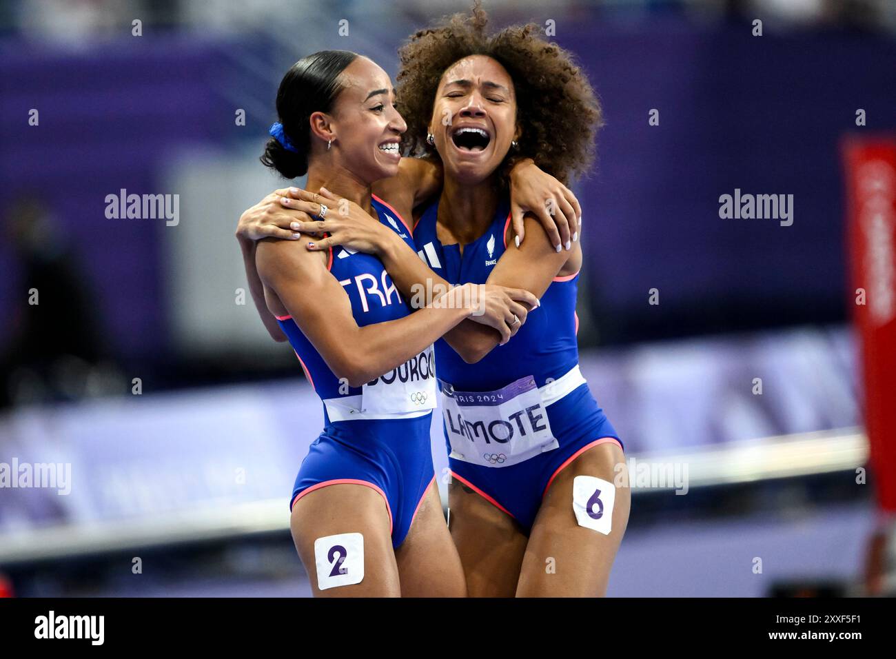 Anais Bourgoin and Renelle Lamote of France react after competing in ...