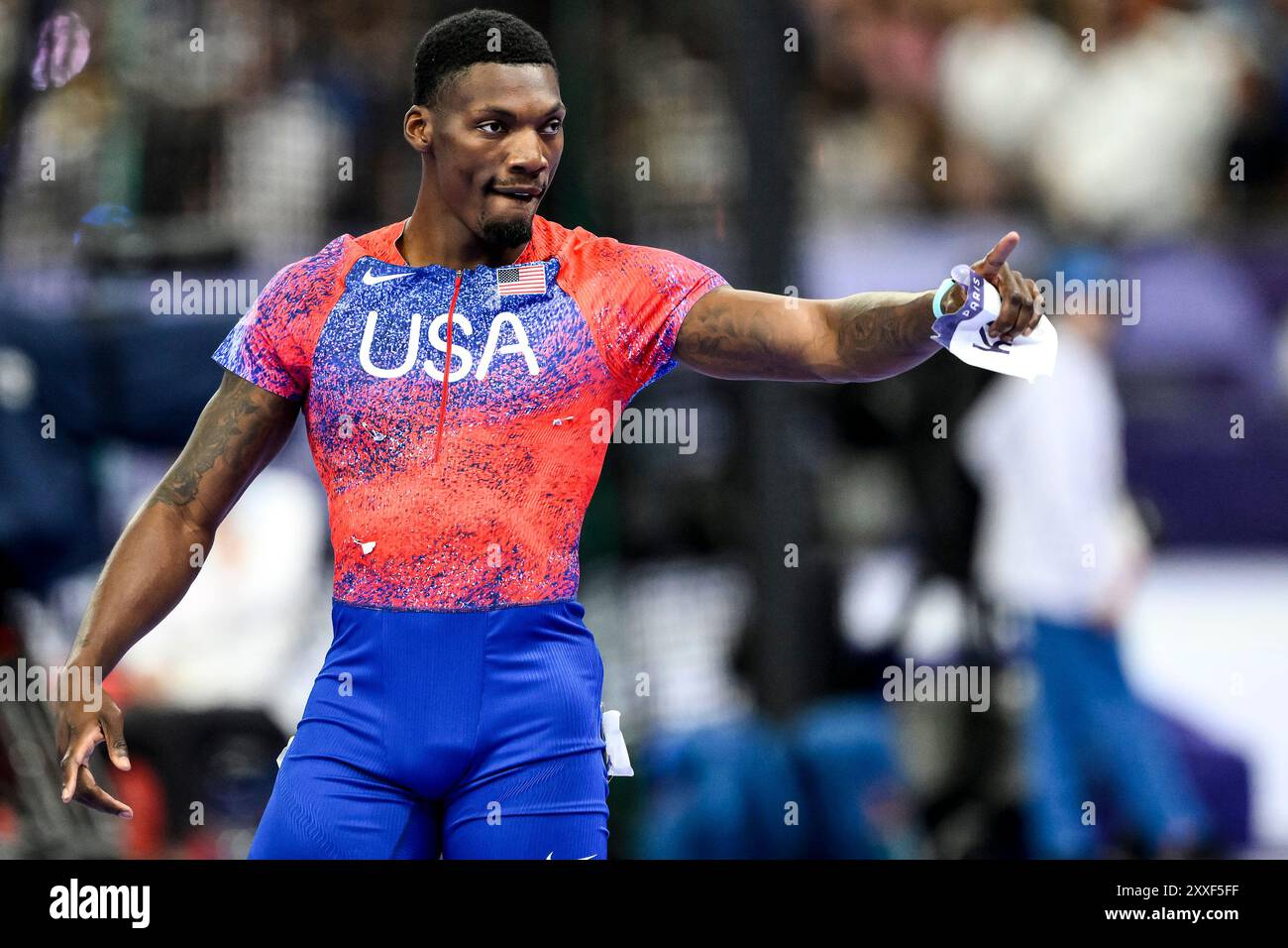 Fred Kerley of United States of America celebrates after competing in ...