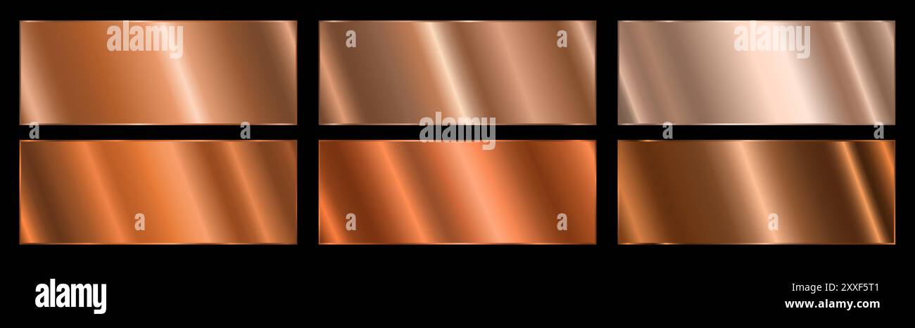 A collection of copper metal gradients on a black background. Metallic ...