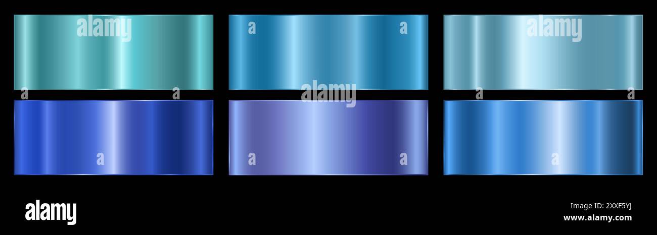 A set of blue metallic gradients on a black background. Metallic ...