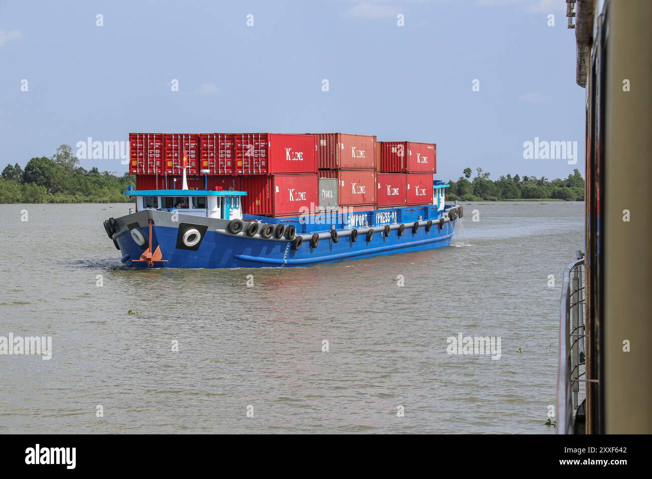 Mekong River, Vietnam/Cambodia. Aug 24,2024: Vietnamese container ship ...