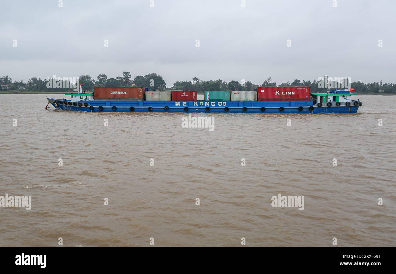 Mekong River, Vietnam/Cambodia. Aug 24,2024: Vietnamese container ship ...