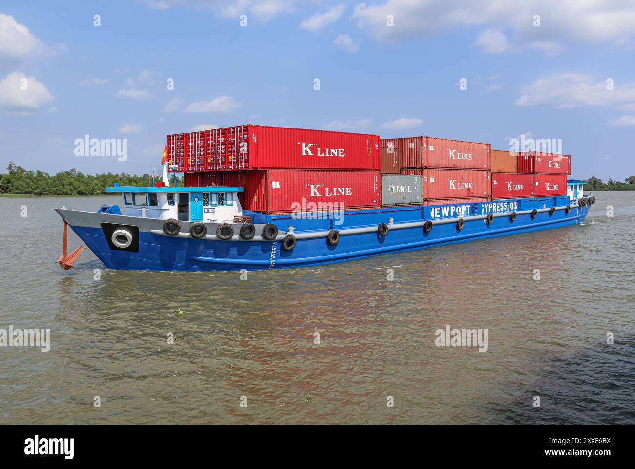 Mekong River, Vietnam/Cambodia. Aug 24,2024: Vietnamese container ship ...