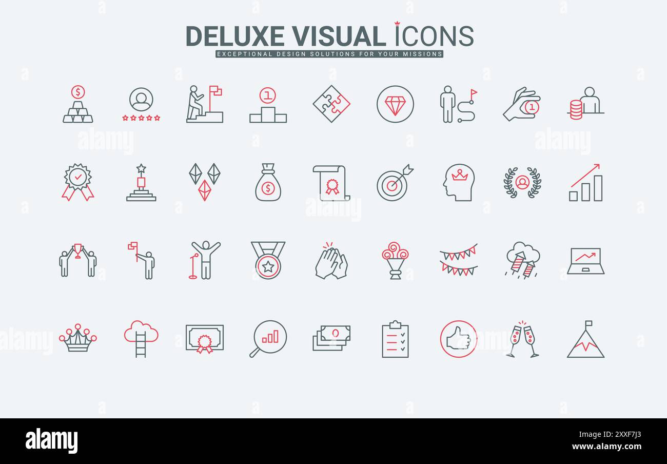 Business success prize and achievement award line icons set. Applause ...