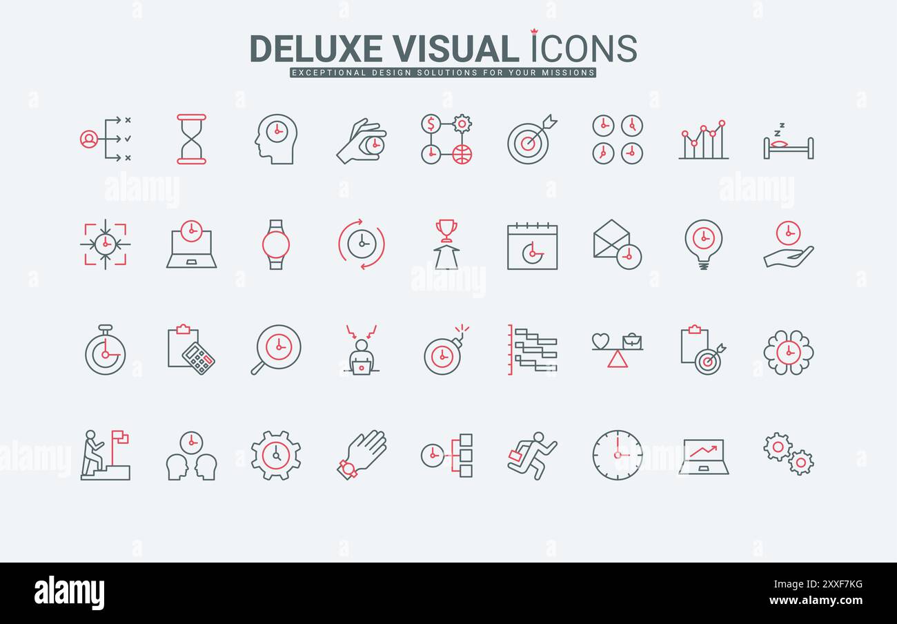 Time management for business achievements line icons set. Employee and ...