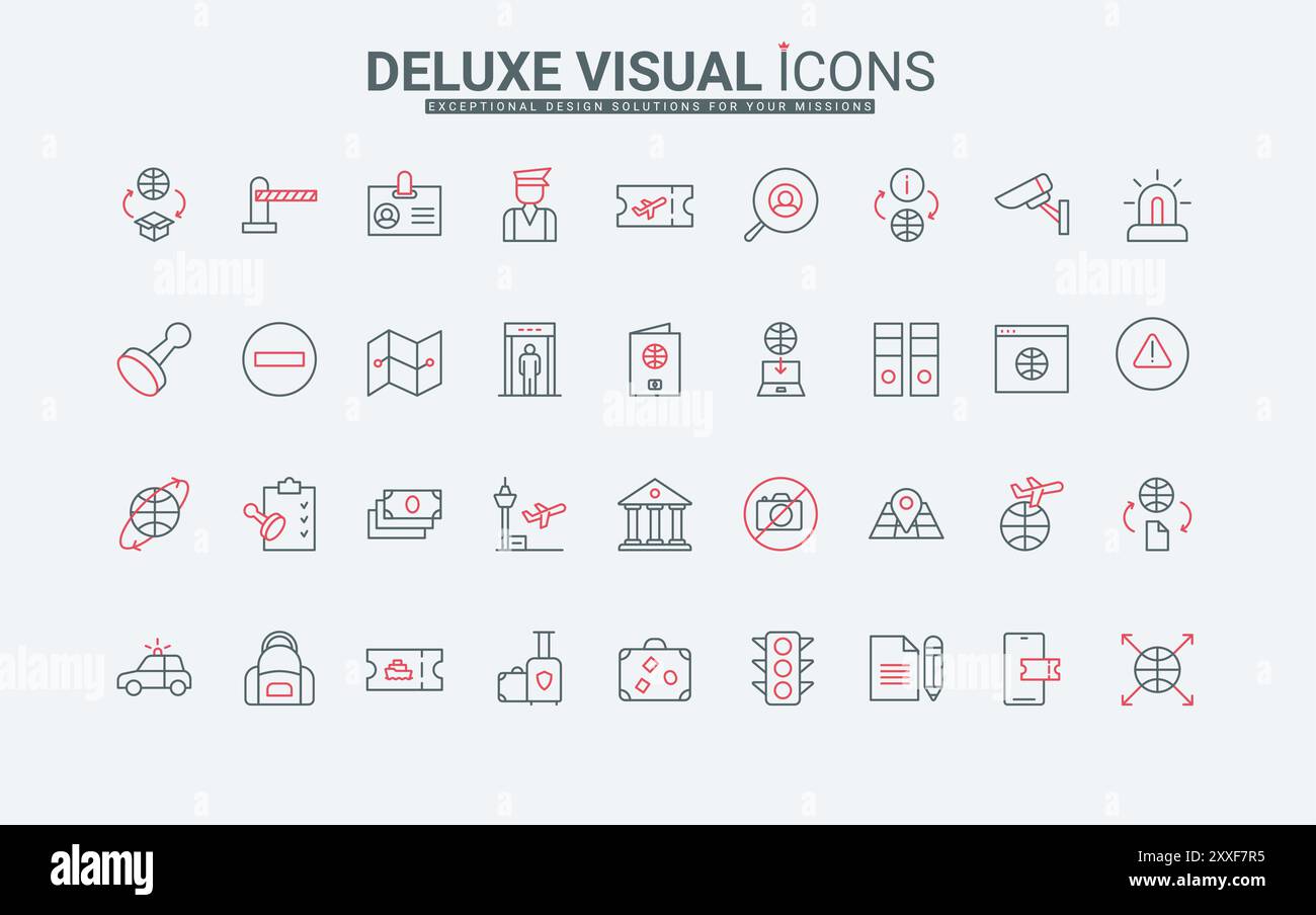 Passport and visa, ID card for citizen identification line icons set ...