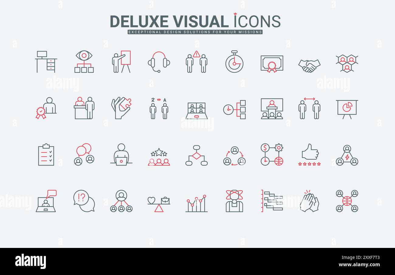 Business communication in office, team structure line icon set. Work ...
