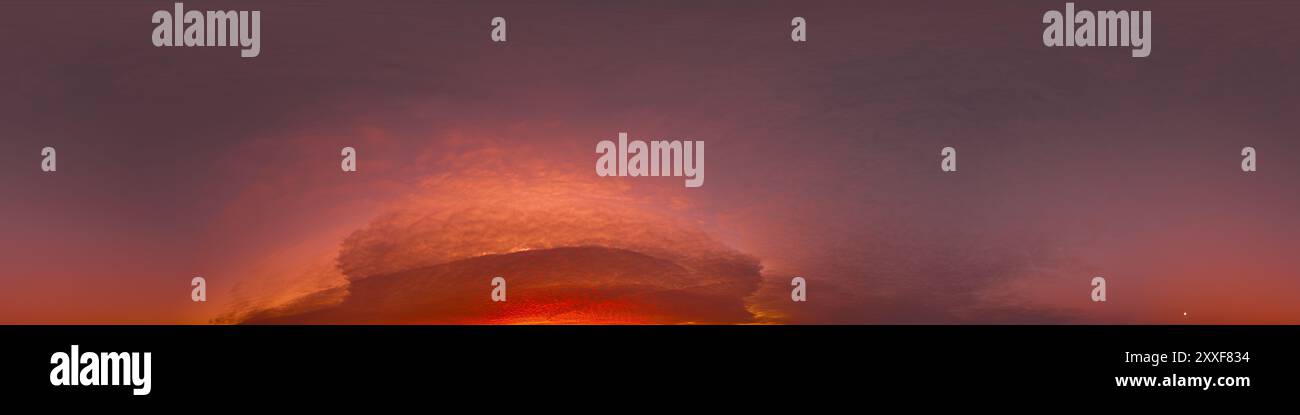 Red burning sunset sky panorama with Cumulus clouds. Seamless hdr 360 ...