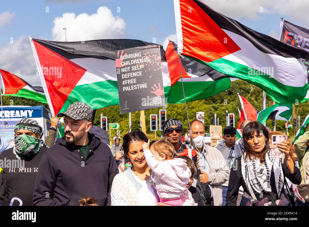 Blackburn, UK, 24 August 2024, Palestine protest outside BAE Systems ...