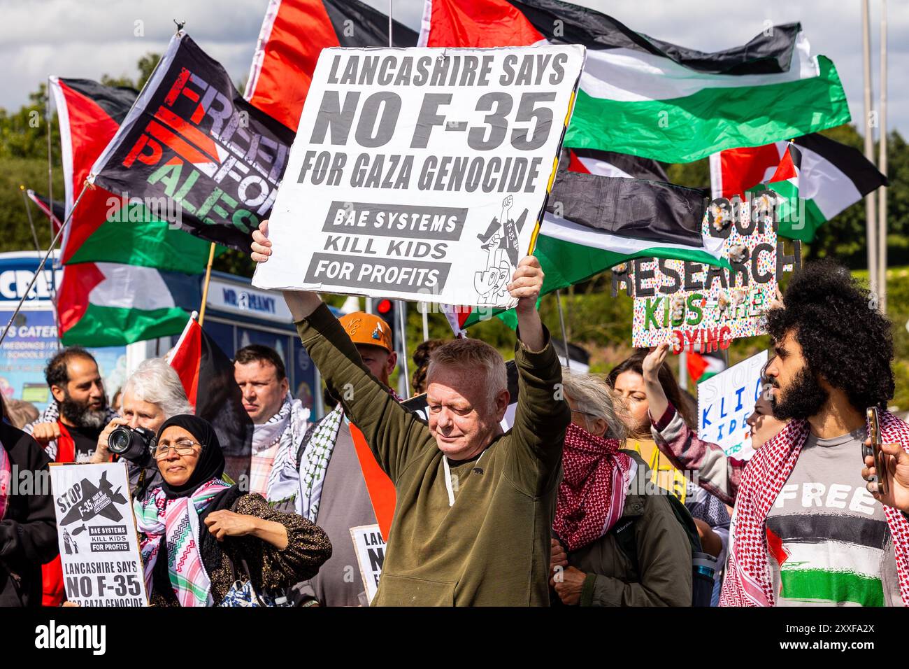 Blackburn, UK. 24th Aug, 2024. Palestine protest outside BAE Systems ...