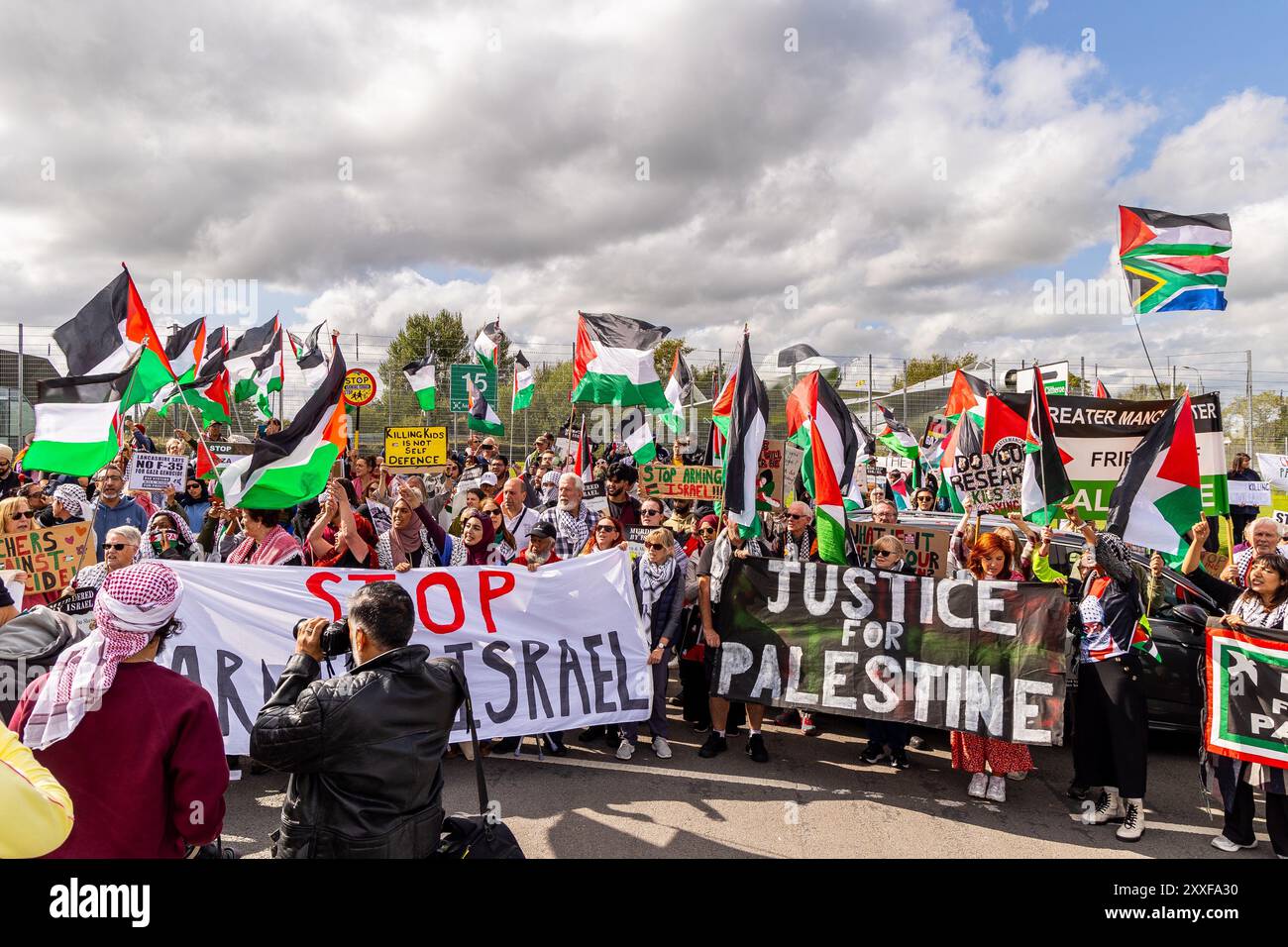 Blackburn, UK, 24 August 2024, Palestine protest outside BAE Systems ...