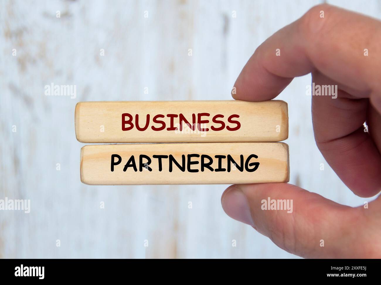 Business partnering text on wooden blocks. Leaderships concept Stock ...