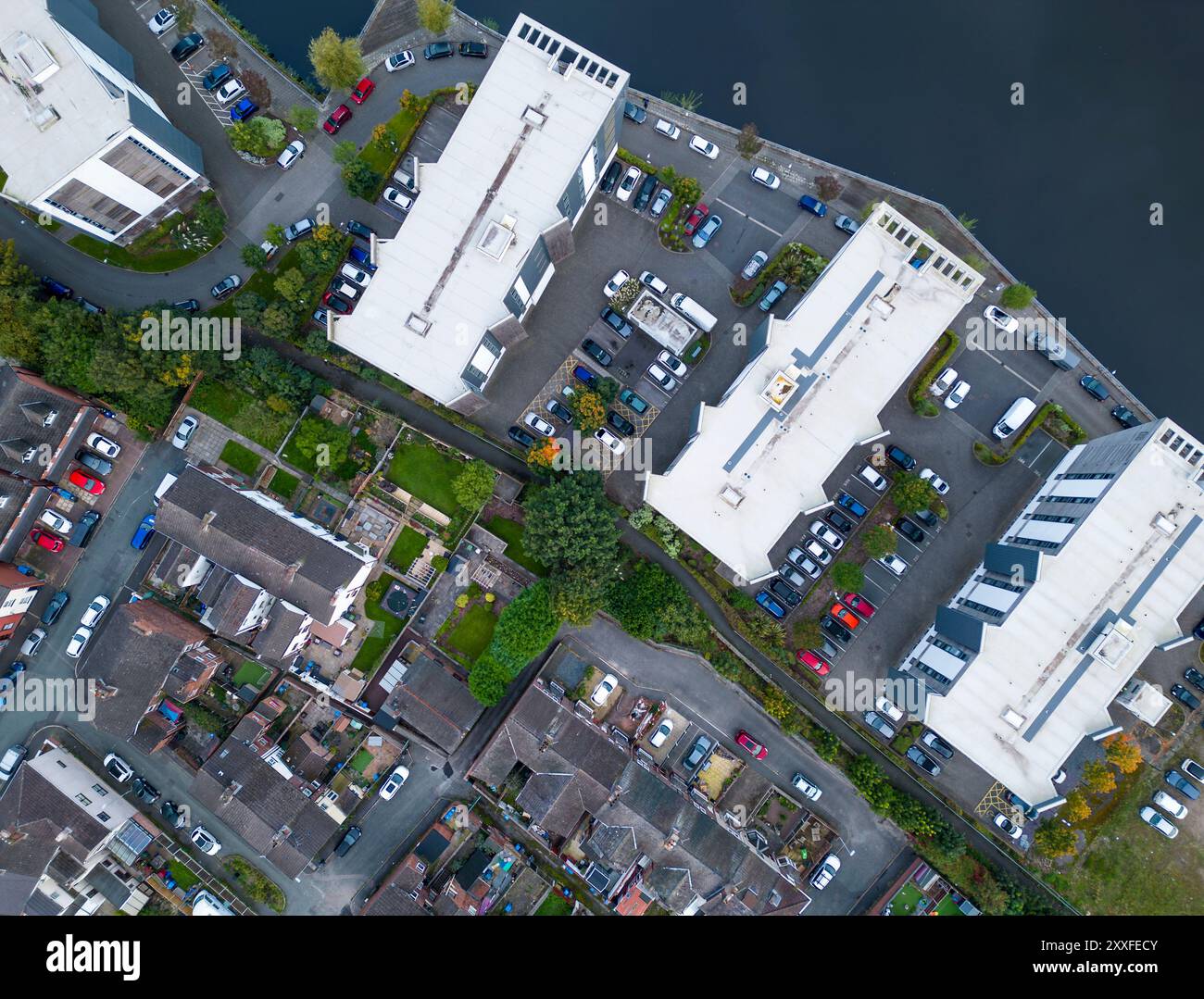 Top down view of The Decks apartment blocks in Halton, Runcorn ...