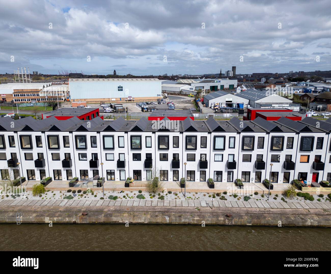Aerial view of energy efficient modular homes by Wirral Waters at ...