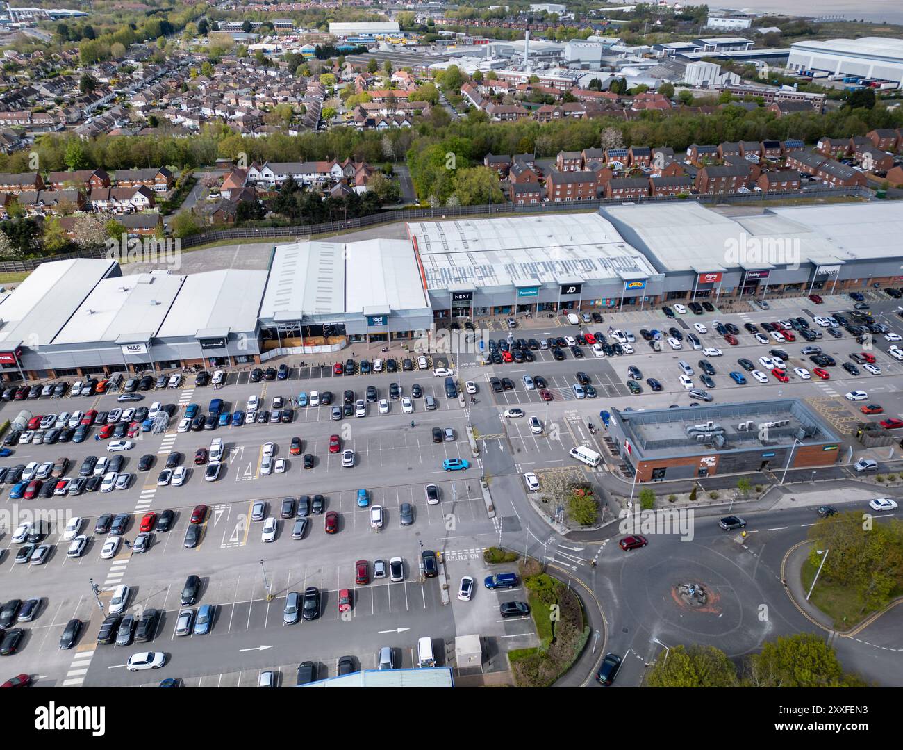 Aerial view of the large Croft Retail Leisure Park in Bromborough ...
