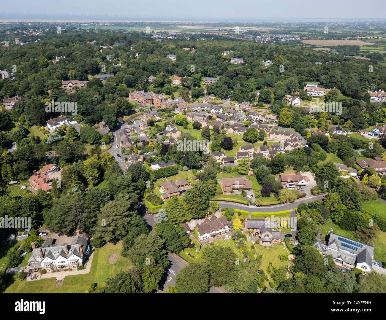 Aerial view of Caldy village, Wirral, Merseyside, England Stock Photo ...