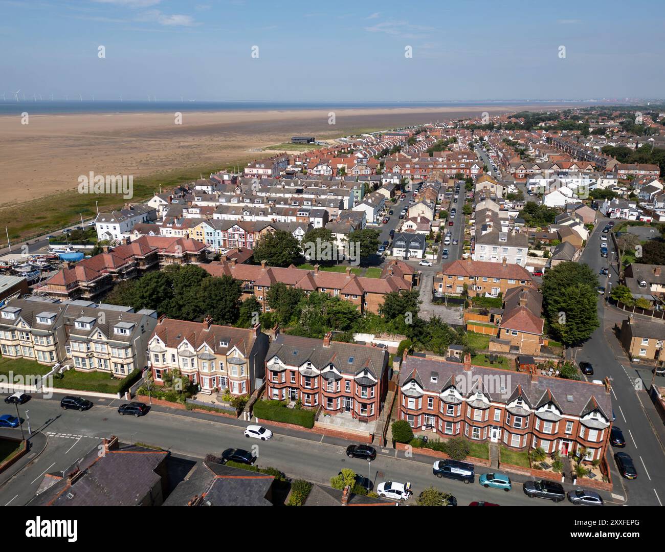 Aerial view of Hoylake village and coastline, Wirral, Merseyside ...