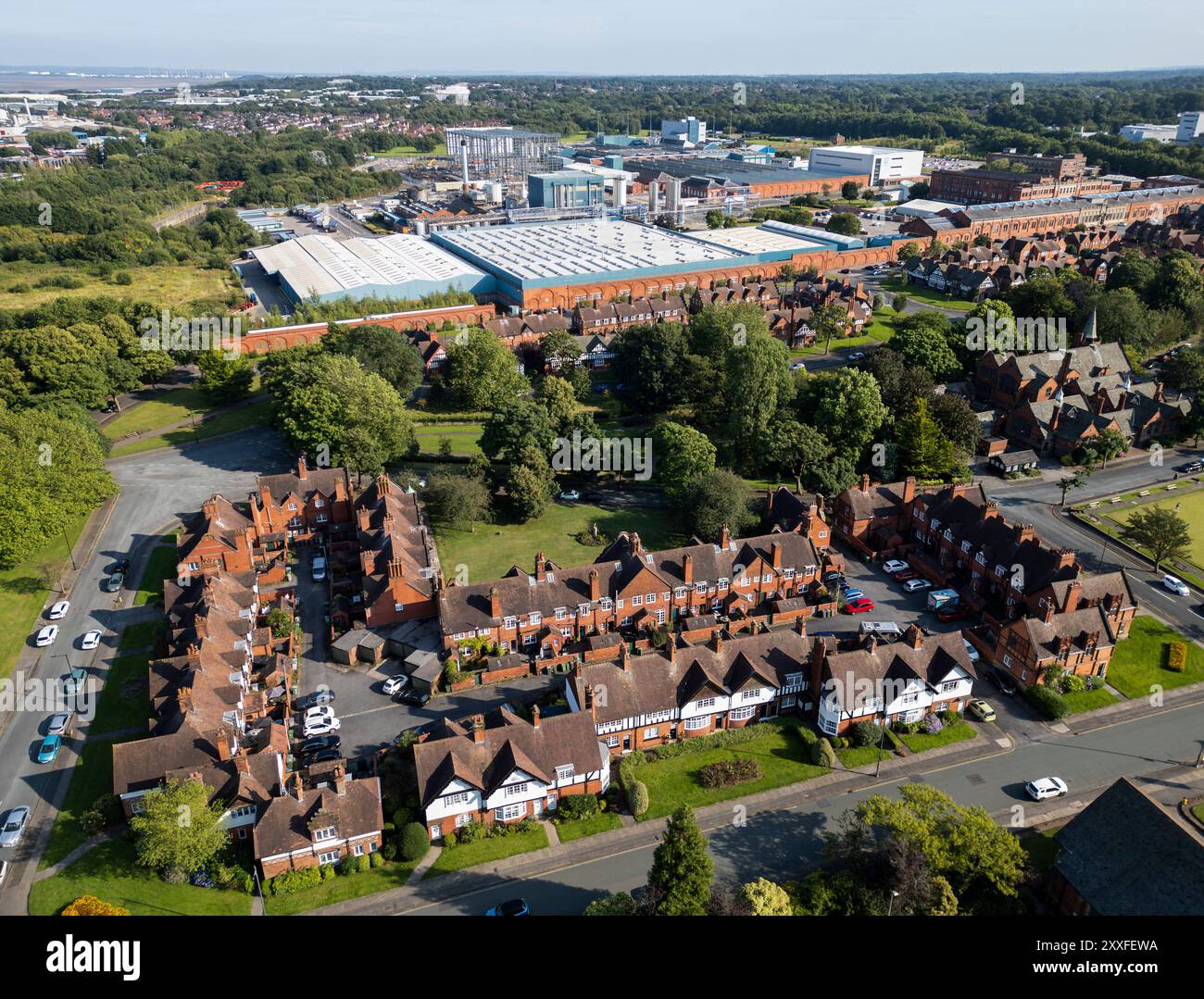 Aerial view of Unilever factory and houses in English village of Port ...