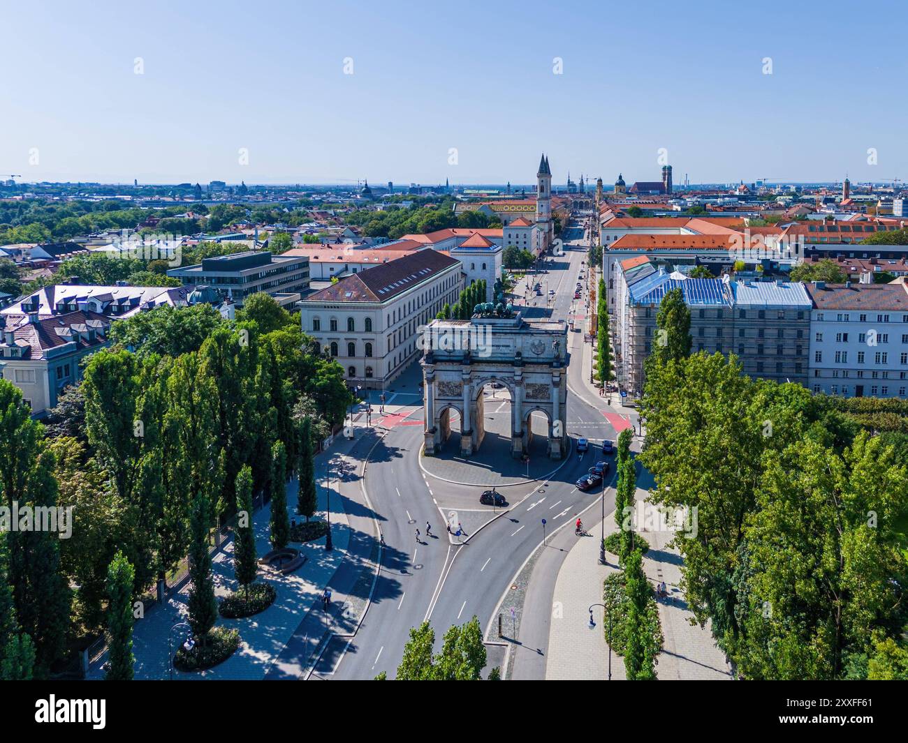 The Siegestor or Victory Gate in Munich memorial arch, crowned with a ...