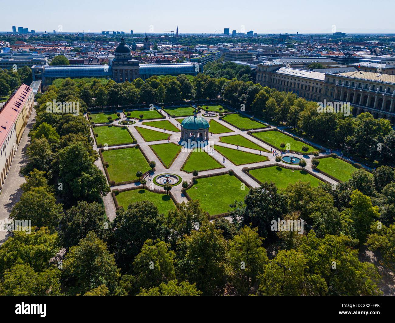 Aerial view of Hofgarten with histroic Diana Temple in the center in ...