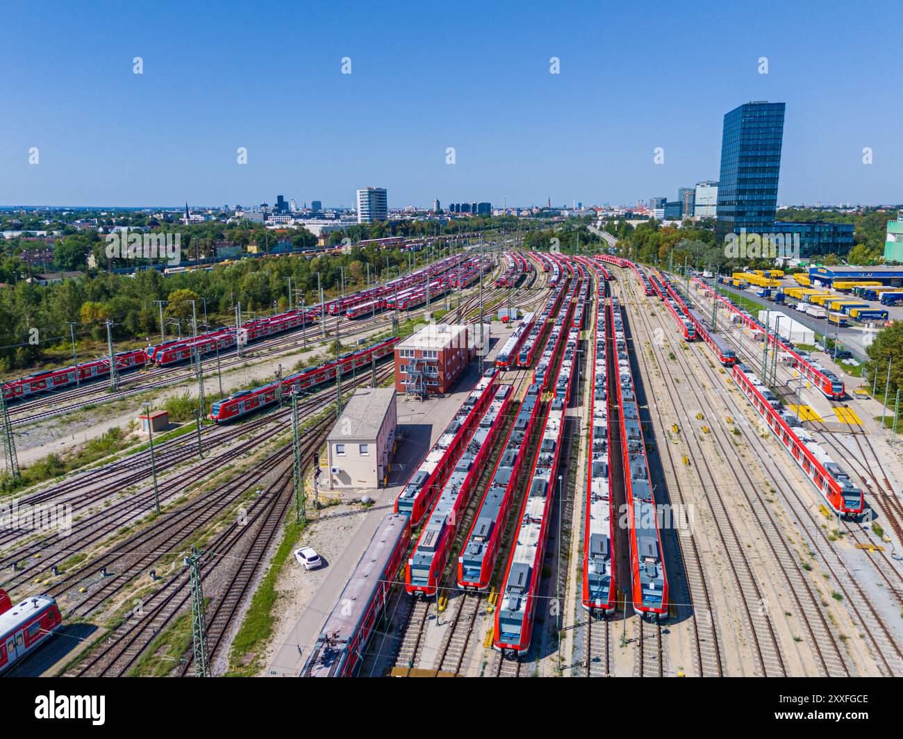 MUNICH, GERMANY - AUGUST 24, 2024 : S-Bahn tracks with parked trains in ...