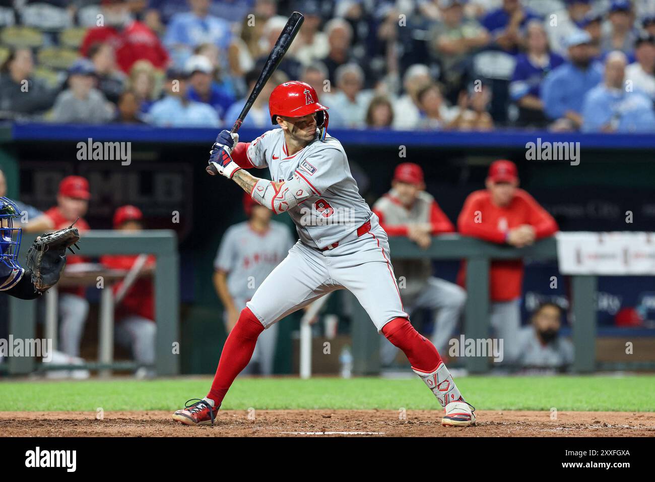 August 21, 2024: Los Angeles Angels shortstop Zach Neto (9) bats ...