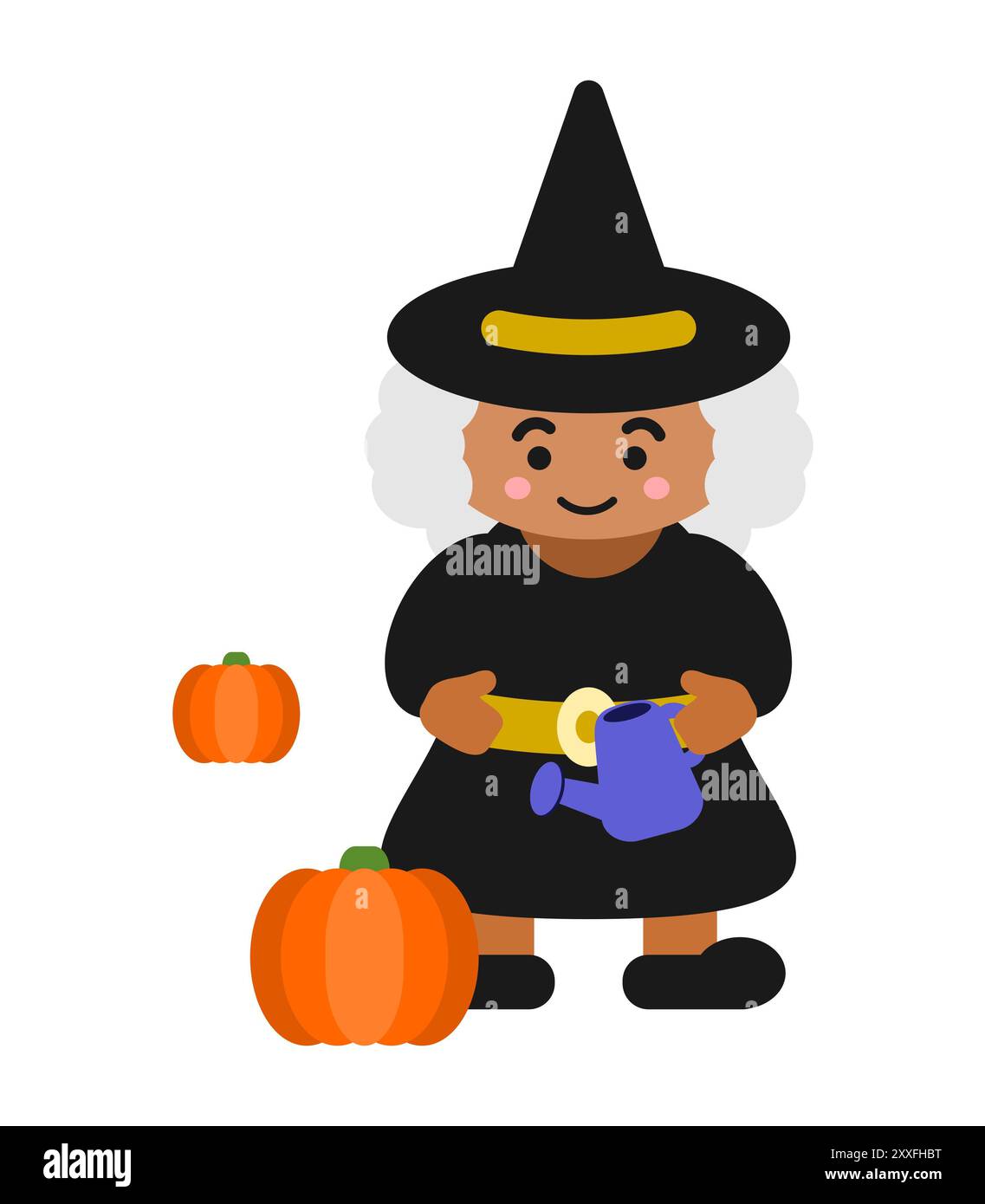 Halloween brown skin witch with gray hair wearing black mage hat ...