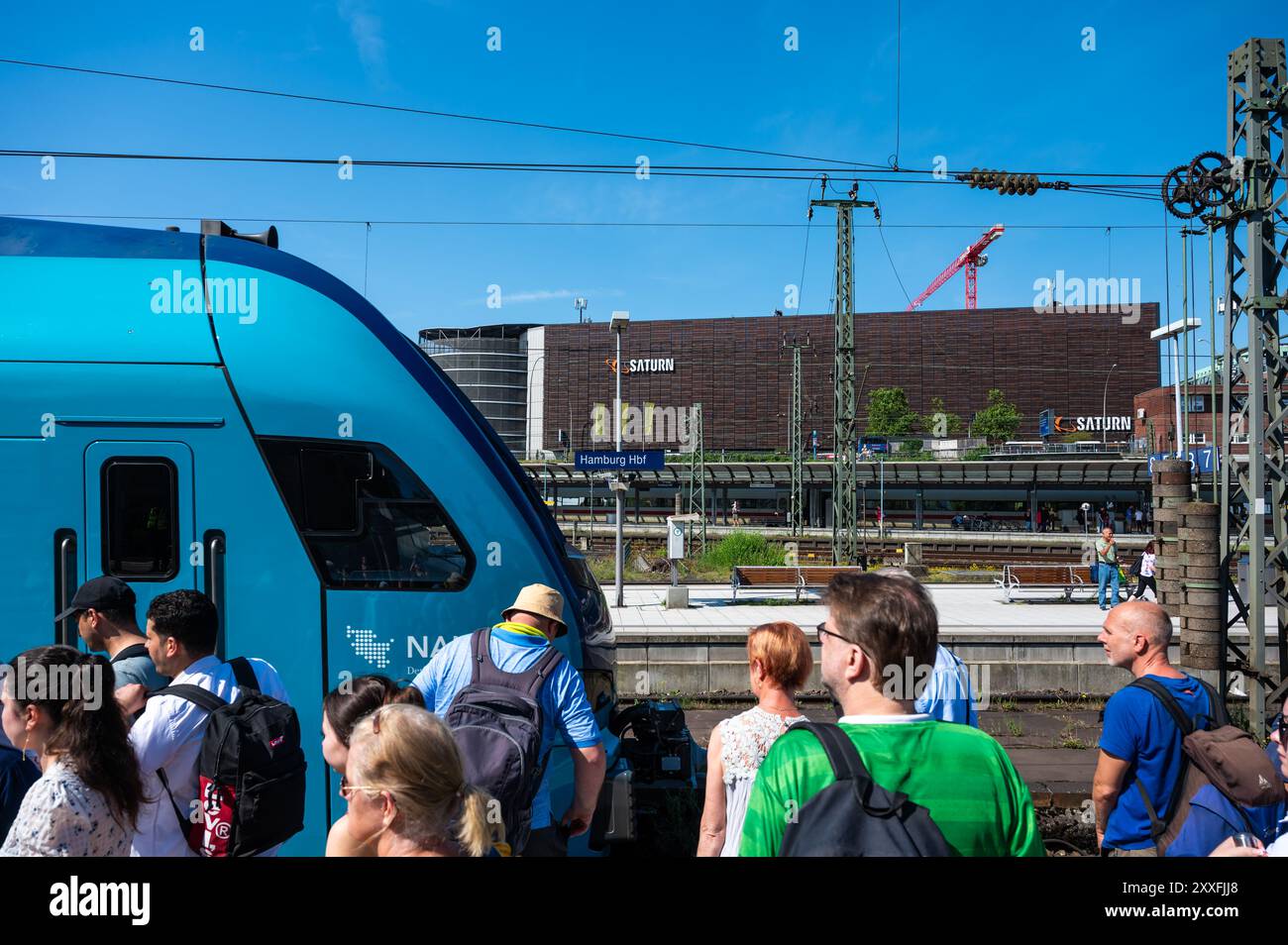 Hamburg, Germany, July 20, 2024 - Crowded platform embarking for the ...