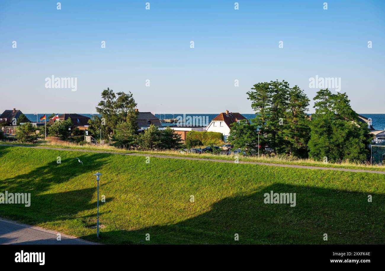 Green dyke of the holiday village at the beach, Dahme, Germany Stock ...
