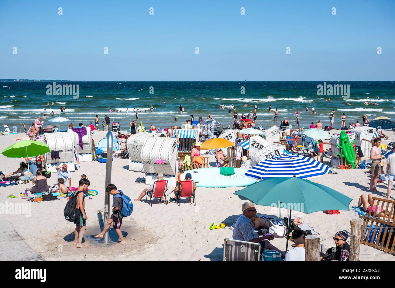Scharbeutz, Ost Holstein, Germany, July 25, 2024 - Crowded beach with ...
