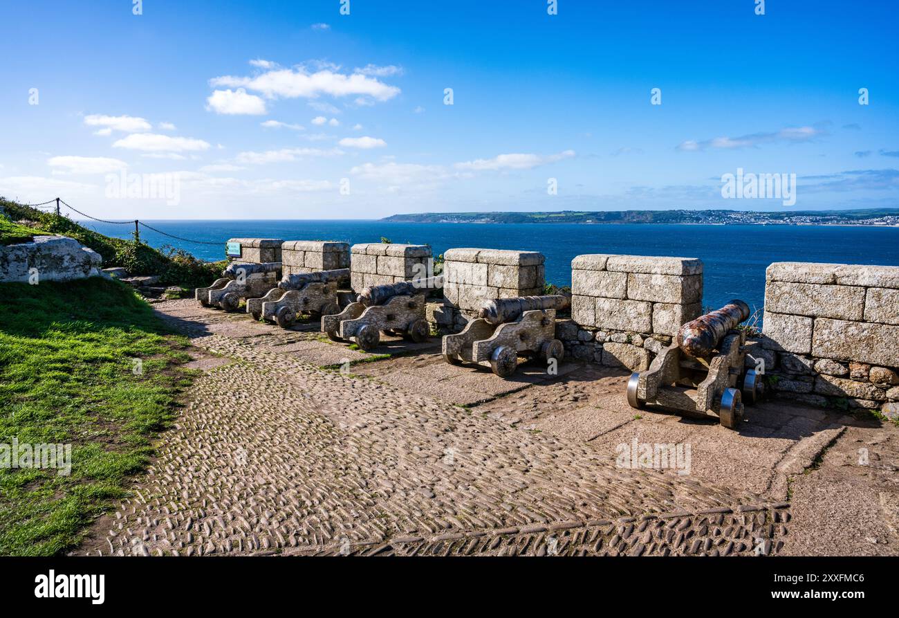 Cannons and castellated parapet on the terrace of St Michael's Mount ...