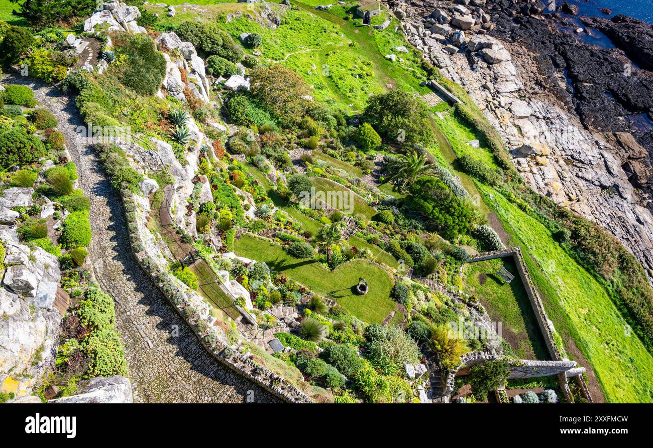 The terraced landscape gardens at St Michael's Mount, Cornwall, England ...