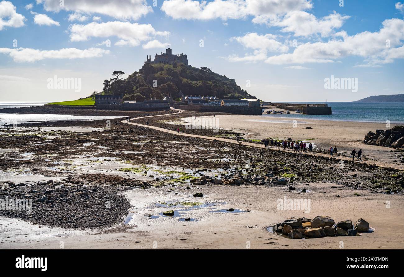 The causeway to St Michael's Mount at low tide. The causeway is ...