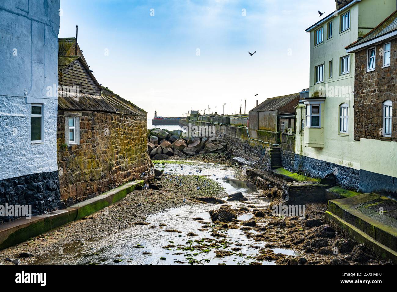The mouth of the Newlyn Coombe River enters Mount's Bay, just north of ...
