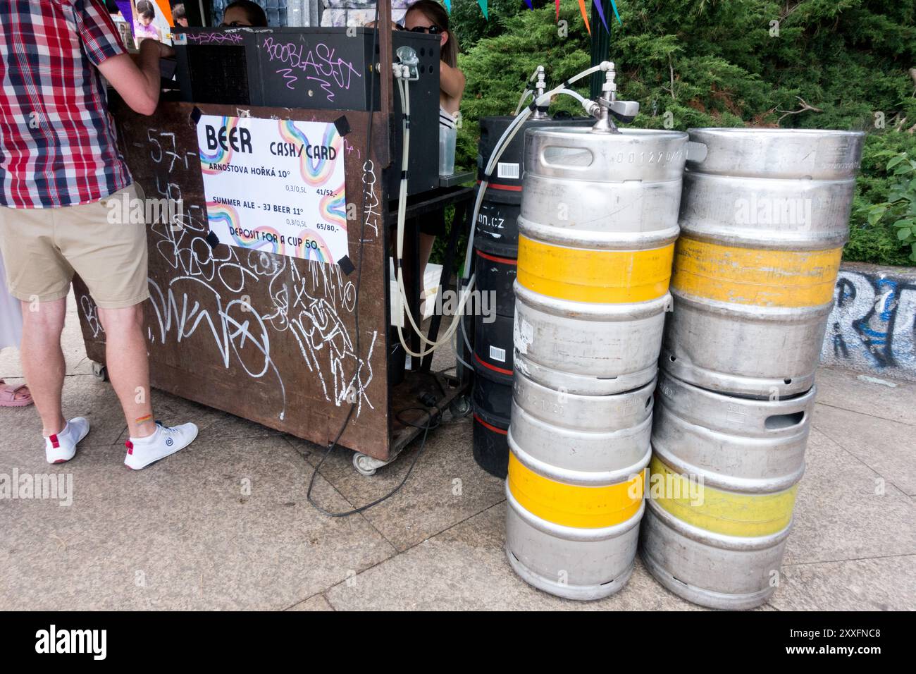 Beer Keg Party Kegs in Summer Garden Stock Photo - Alamy