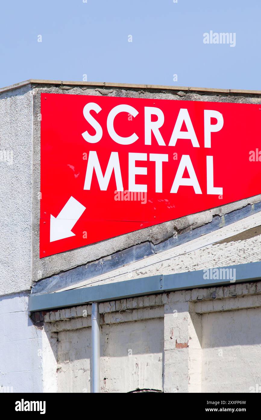Scrap metal sign at recycling compound Stock Photo - Alamy