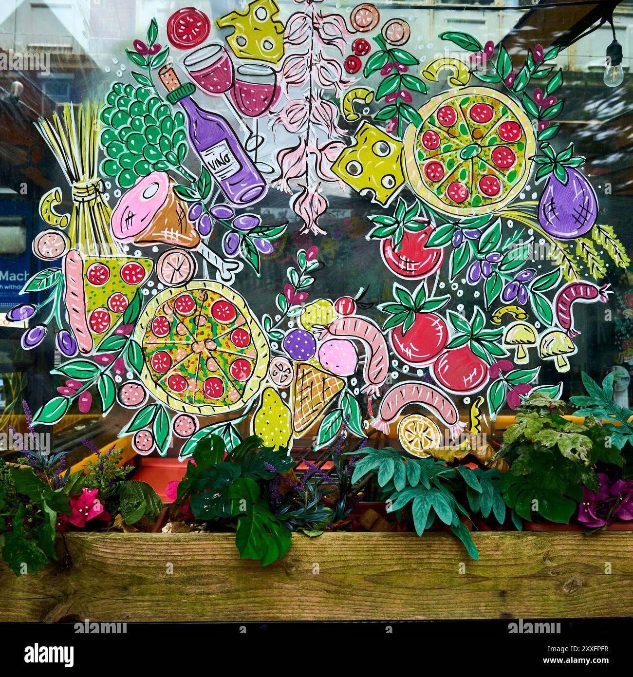 Food graphic on Italian restaurant window Stock Photo - Alamy