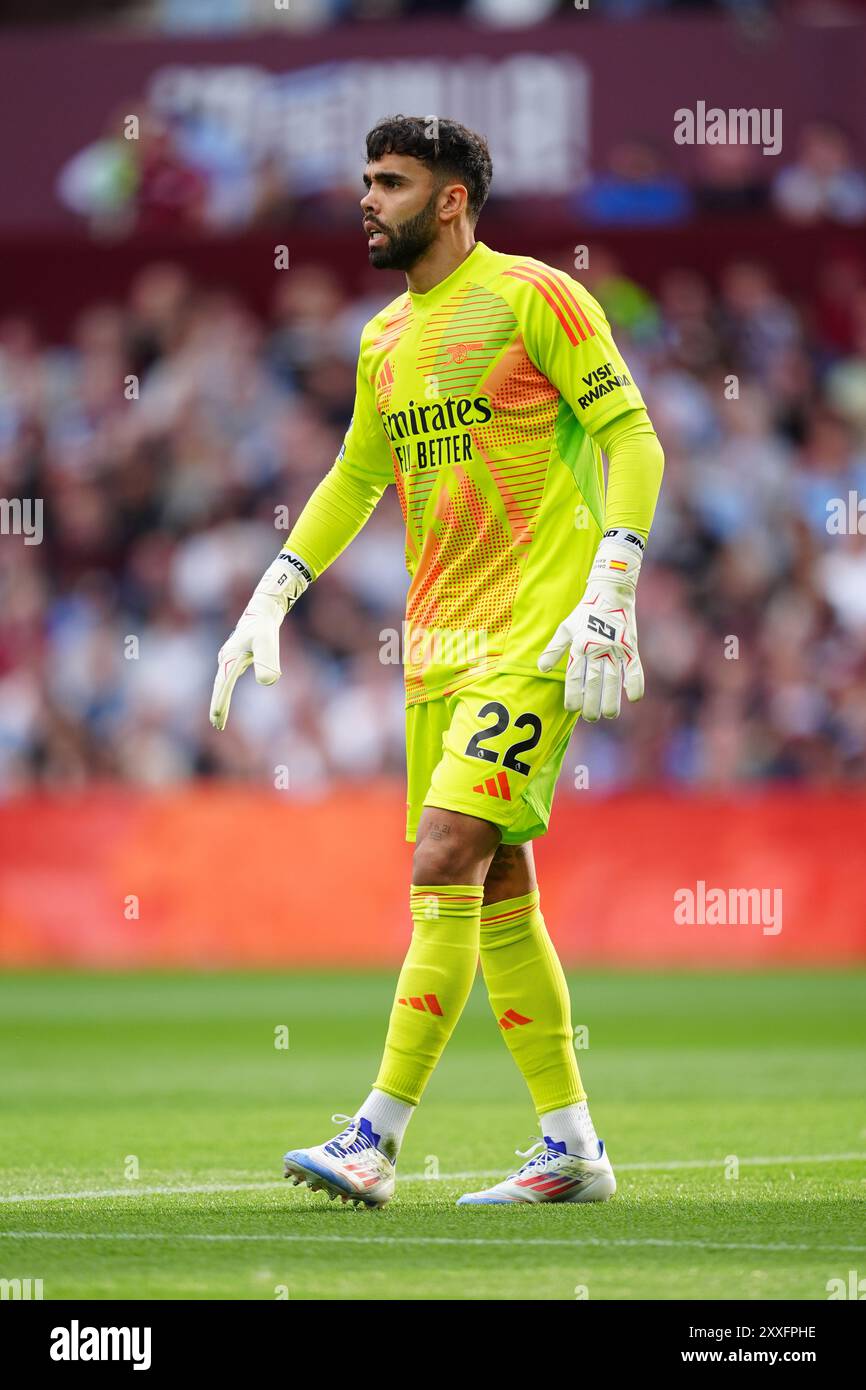 Arsenal goalkeeper David Raya during the Premier League match at Villa Park, Birmingham. Picture ...