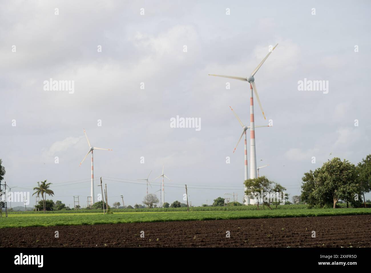 Sustainable Energy: Wind Turbines Towering Over Agricultural Land Stock ...