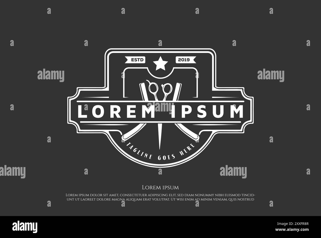 Vintage Scissor and Razor for Barbershop Badge Emblem Label Logo Design ...