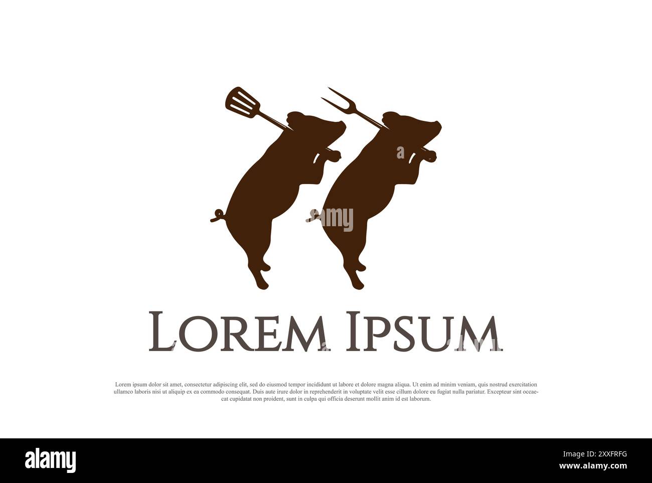 Two Twin Pig with Fork and Spatula for Barbecue BBQ Grill Logo Design ...