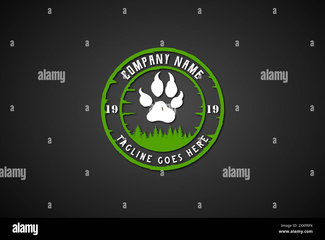 Vintage Retro Bear Wolf Footprint and Pine Cedar Spruce Fir Trees ...