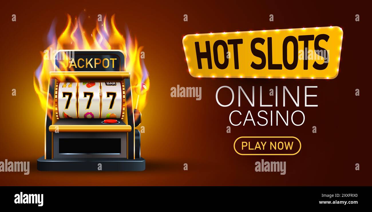 Burning slot machine wins wins the jackpot. Fire casino concept. Hot ...