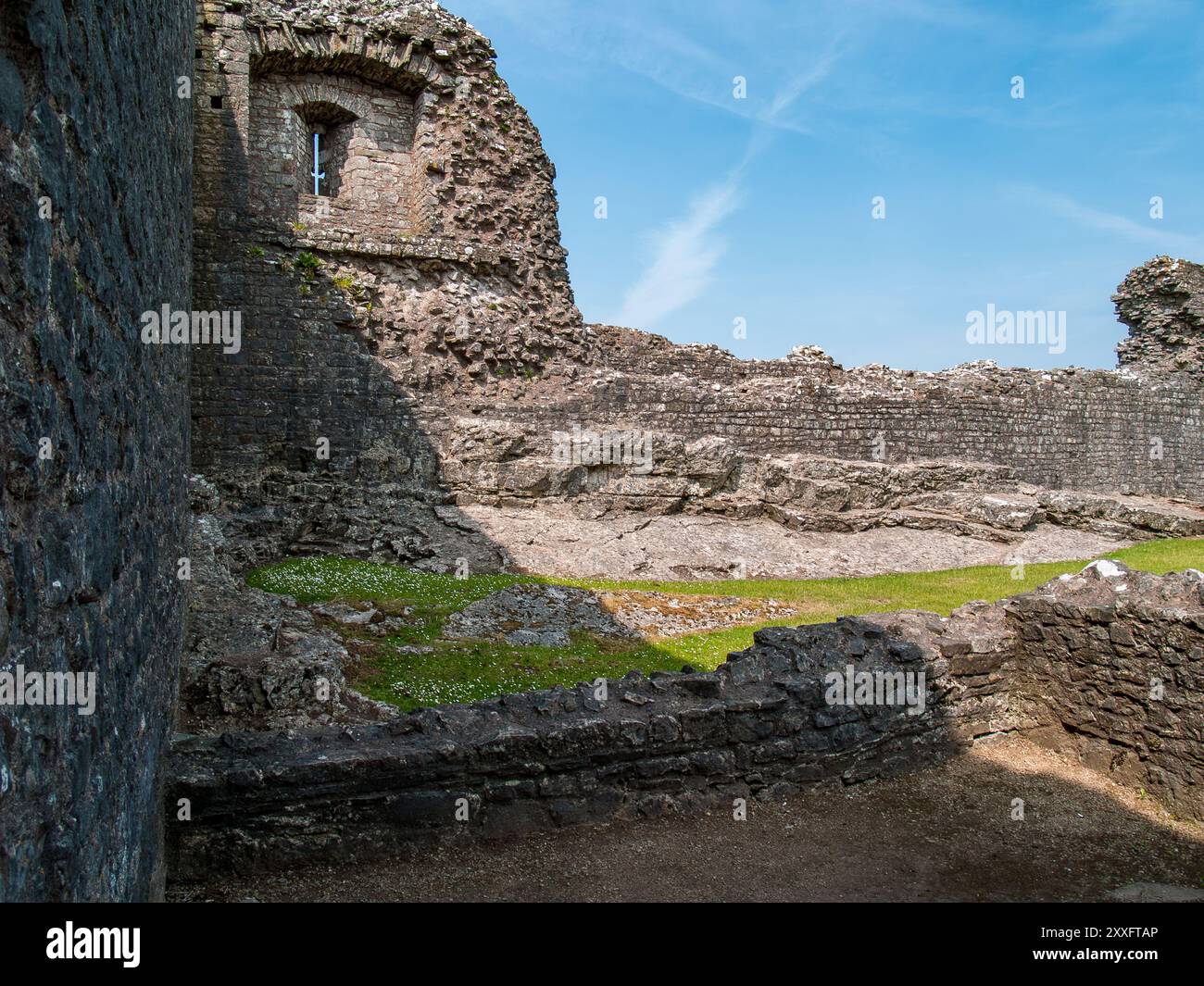 Southwest corner of the inner ward and remains of the west wall. Carreg ...
