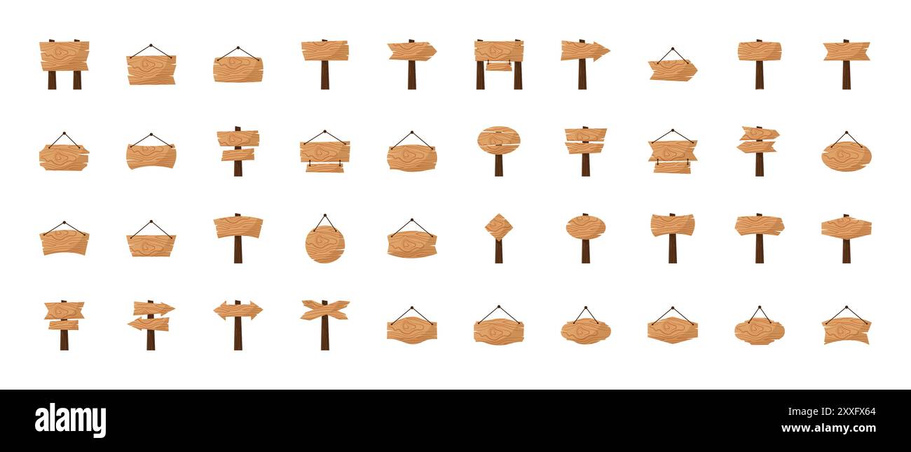 Cartoon wooden sign board art vector illustration. Textured templates ...