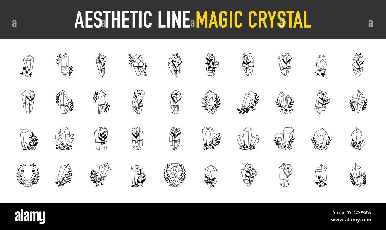 Aesthetic magic crystals collection. Celestial crystals, flowers and ...